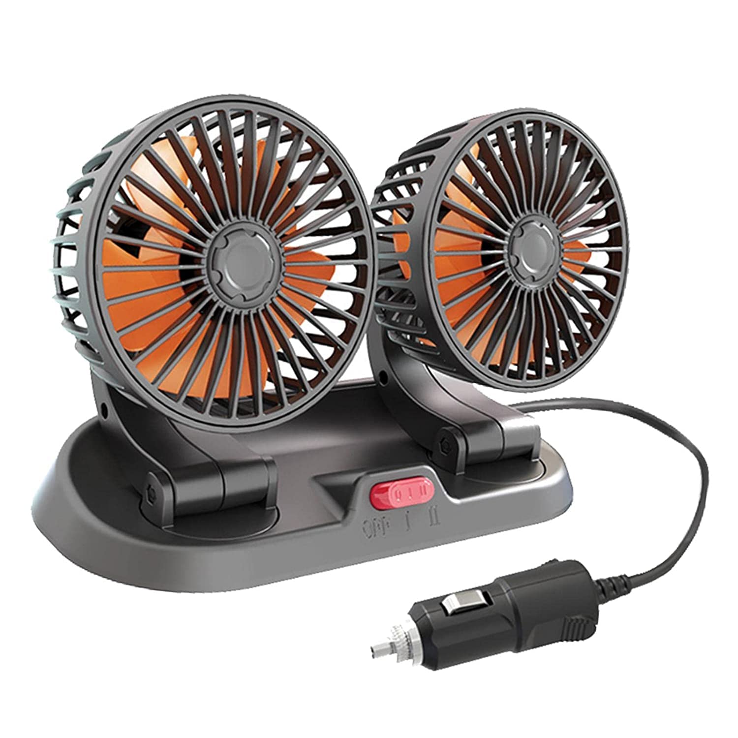 Potauto Double Head Car Fan, 12V 360 Degree Adjustable Small Size 2 Speed Cooling all Vehicle ...